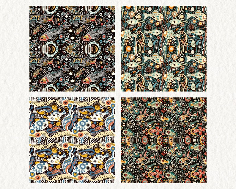 Aboriginal Tadpole Fish Pattern Seamless Digital Papers Printable ...