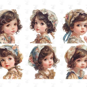 Vintage Little Girl Digital Printable Clipart Bundle in PNG Format ...