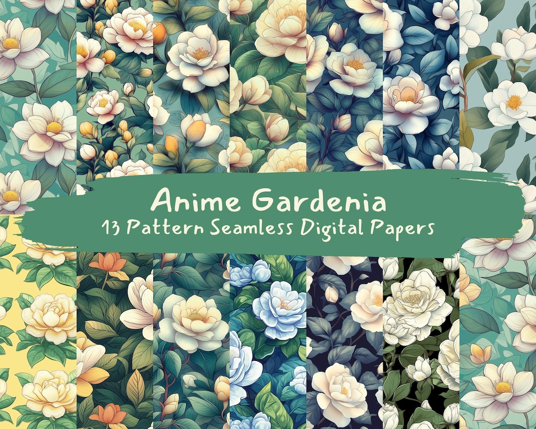 Anime Gardenia Pattern Seamless Digital Papers - Printable Scrapbook ...