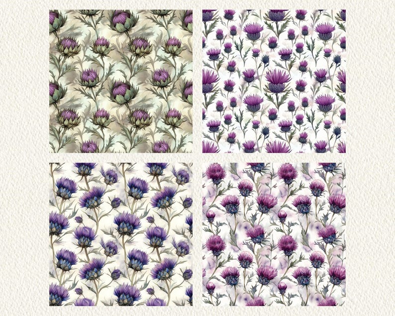 Watercolor Thistle Flowers Pattern Seamless Digital Papers - Printable ...