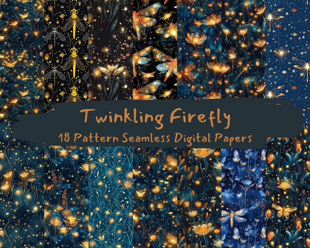 Twinkling Firefly Pattern Seamless Digital Papers - Printable Scrapbook ...