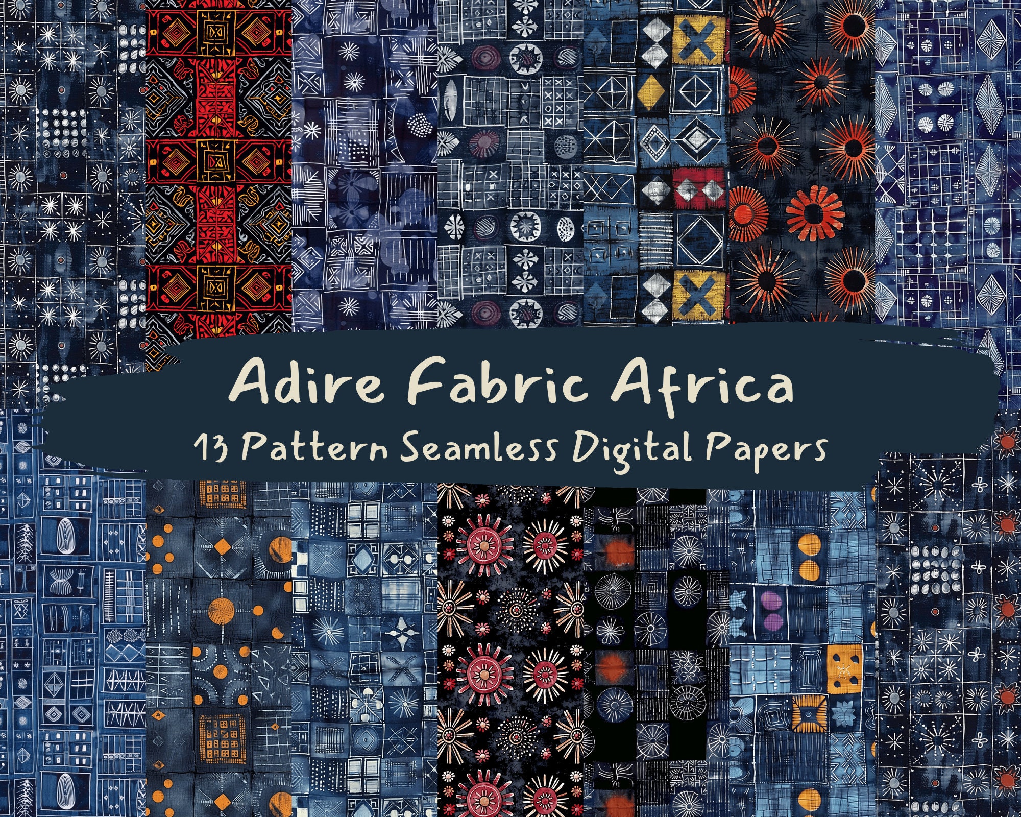 Adire Fabric Africa Pattern Seamless Digital Papers Printable Scrapbook ...
