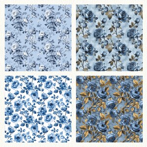 Blue Vintage Floral Pattern Seamless Digital Papers - Printable ...