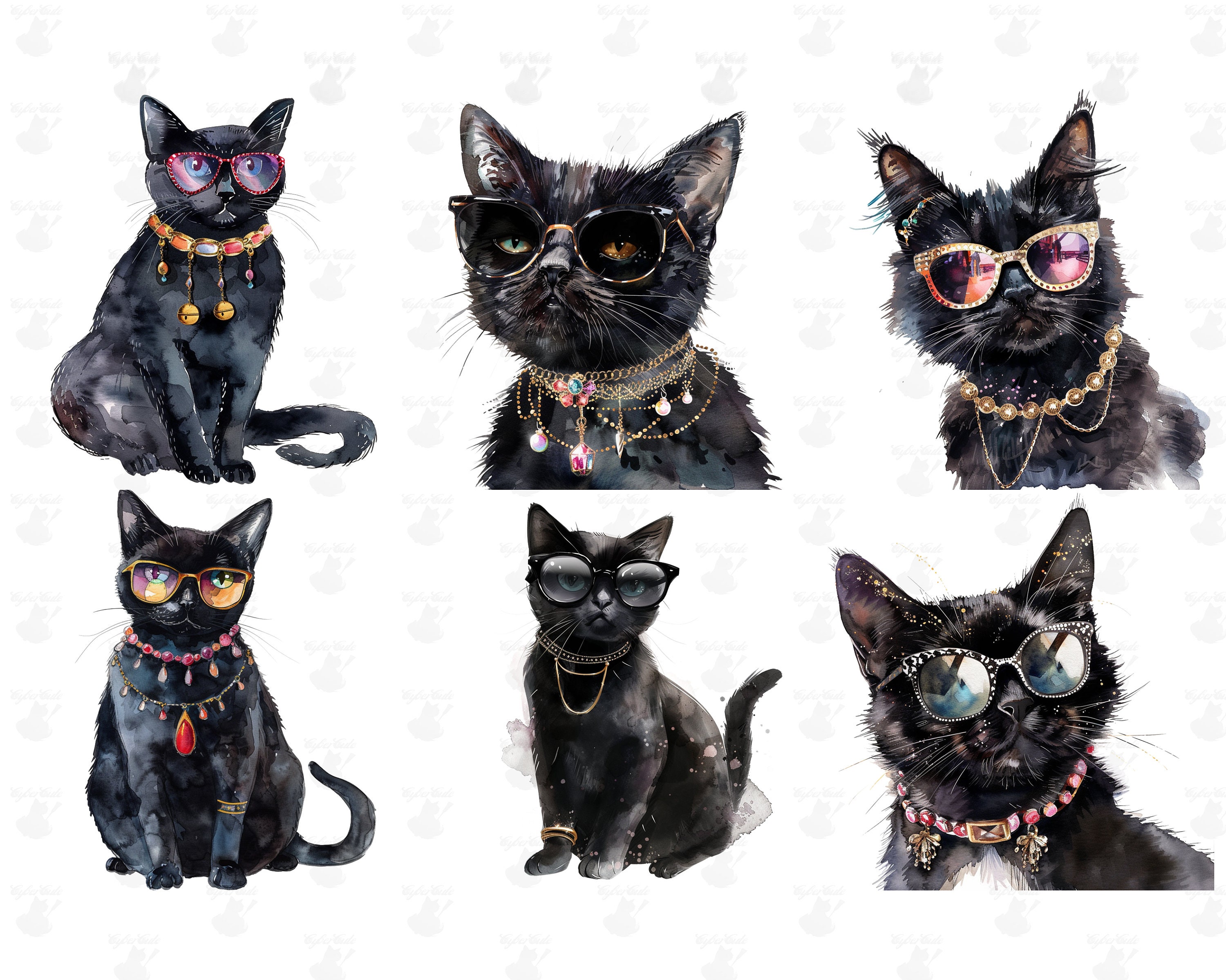 Dat Cool Cat Digital Printable Clipart Bundle in PNG Format Transparent ...