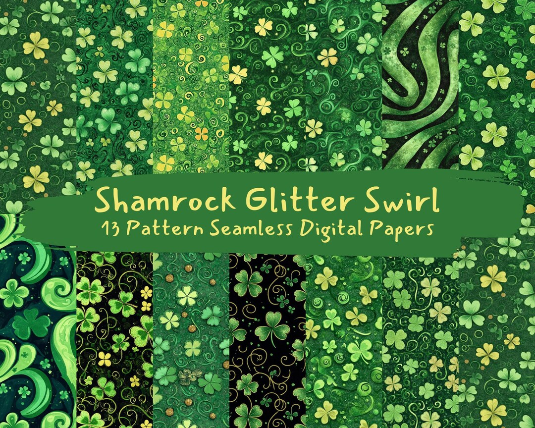 Shamrock Glitter Swirl Pattern Seamless Digital Papers - Printable ...