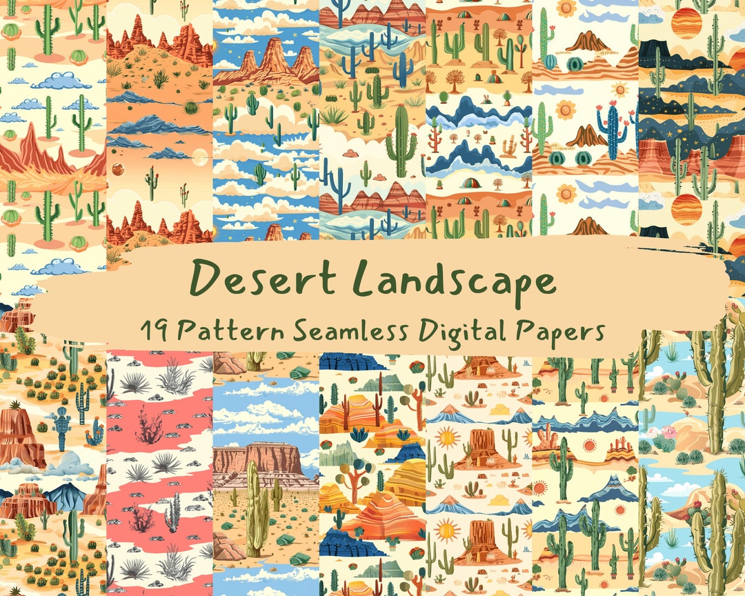 Desert Landscape Pattern Seamless Digital Papers - Printable Scrapbook ...