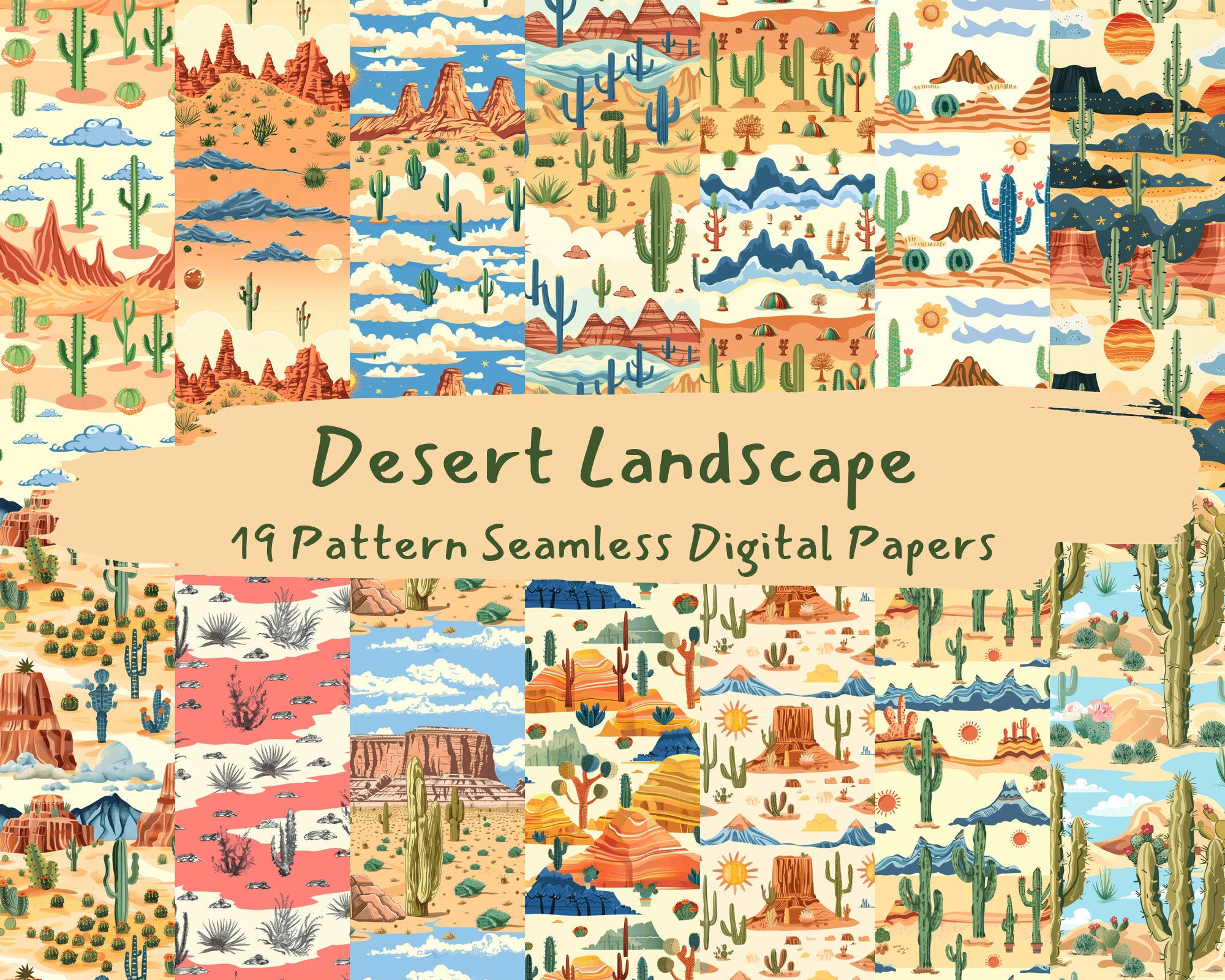 Desert Landscape Pattern Seamless Digital Papers - Printable Scrapbook ...