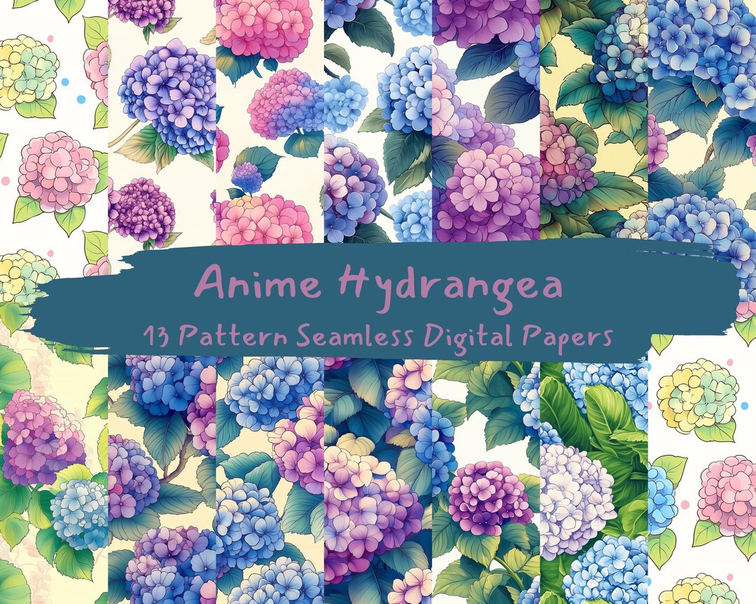 Anime Hydrangea Pattern Seamless Digital Papers - Printable Scrapbook ...