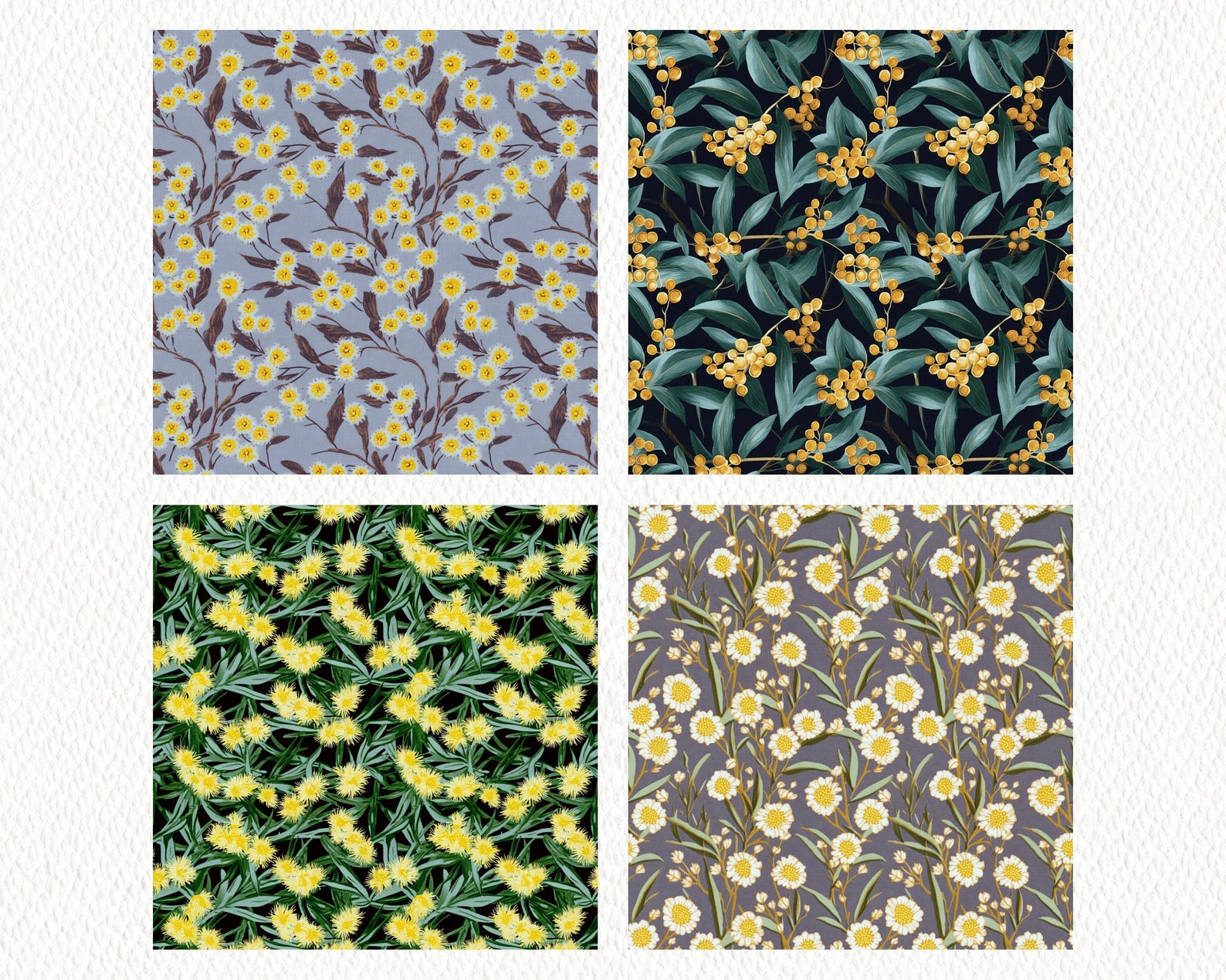 Golden Wattle Floral Pattern Seamless Digital Papers - Printable ...