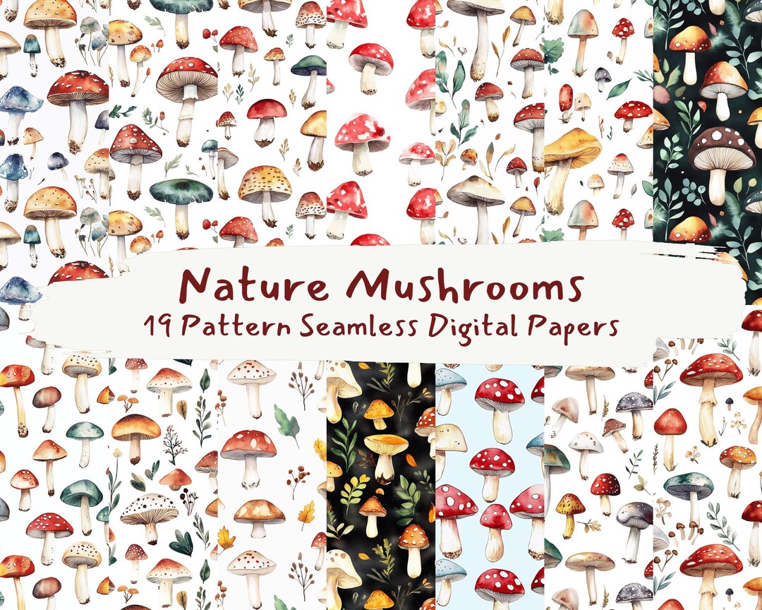 Nature Mushrooms Pattern Seamless Digital Papers - Printable Scrapbook ...