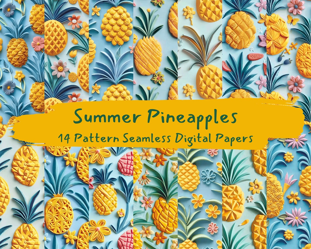 Summer Pineapples Pattern Seamless Digital Papers - Printable Scrapbook ...