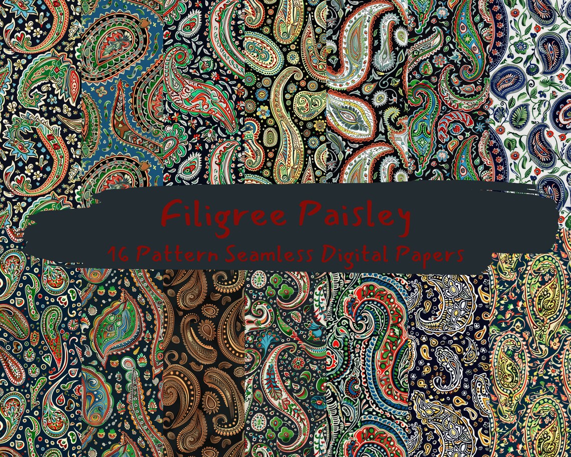 Filigree Paisley Pattern Seamless Digital Papers - Printable Scrapbook ...