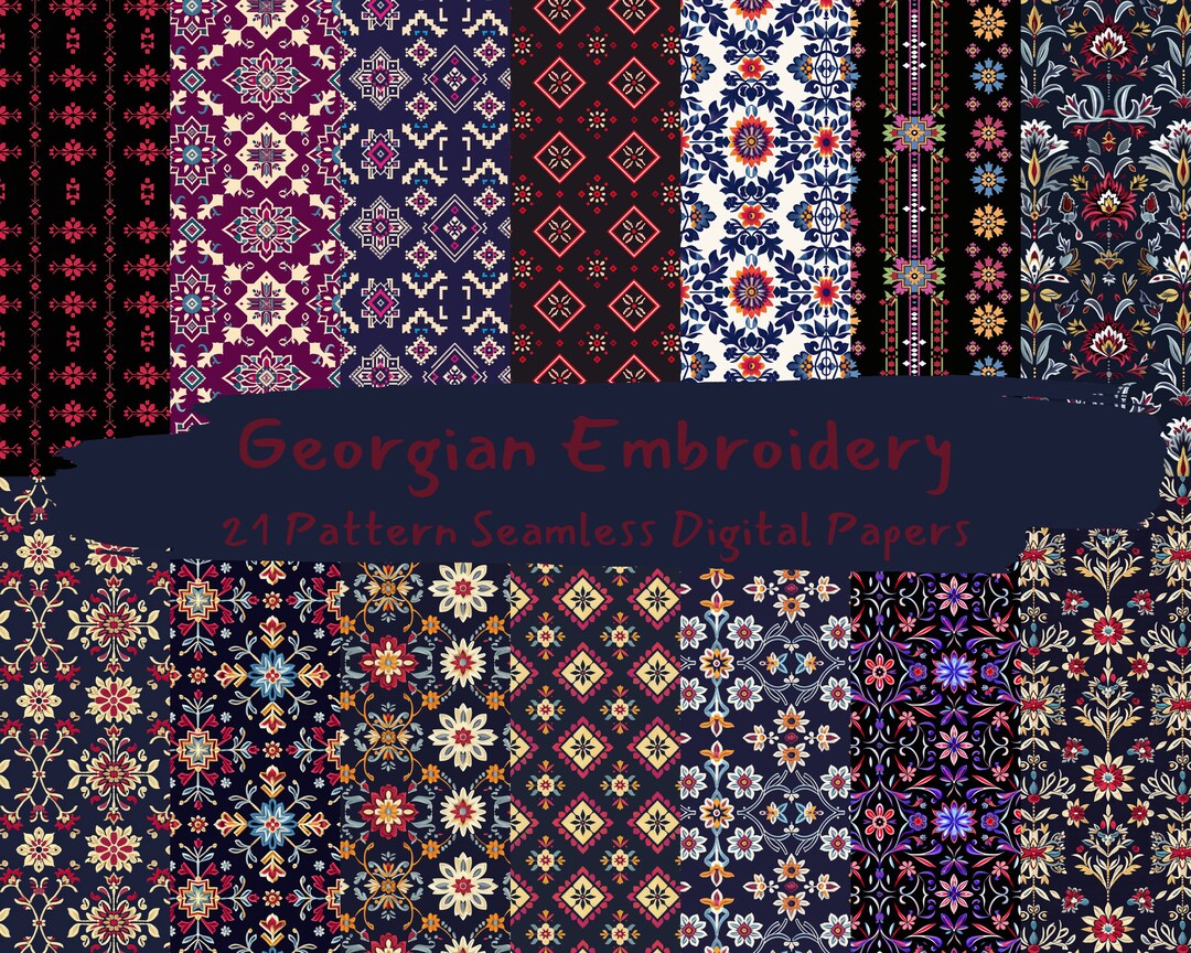 Georgian Embroidery Pattern Seamless Digital Papers - Printable ...