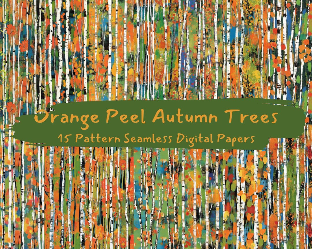 Orange Peel Autumn Trees Pattern Seamless Digital Papers - Printable ...