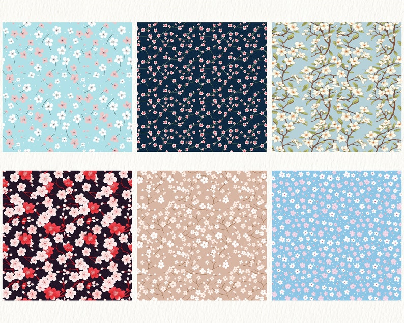 Cherry Blossom Pattern Seamless Digital Papers Tile Patterns Printable ...