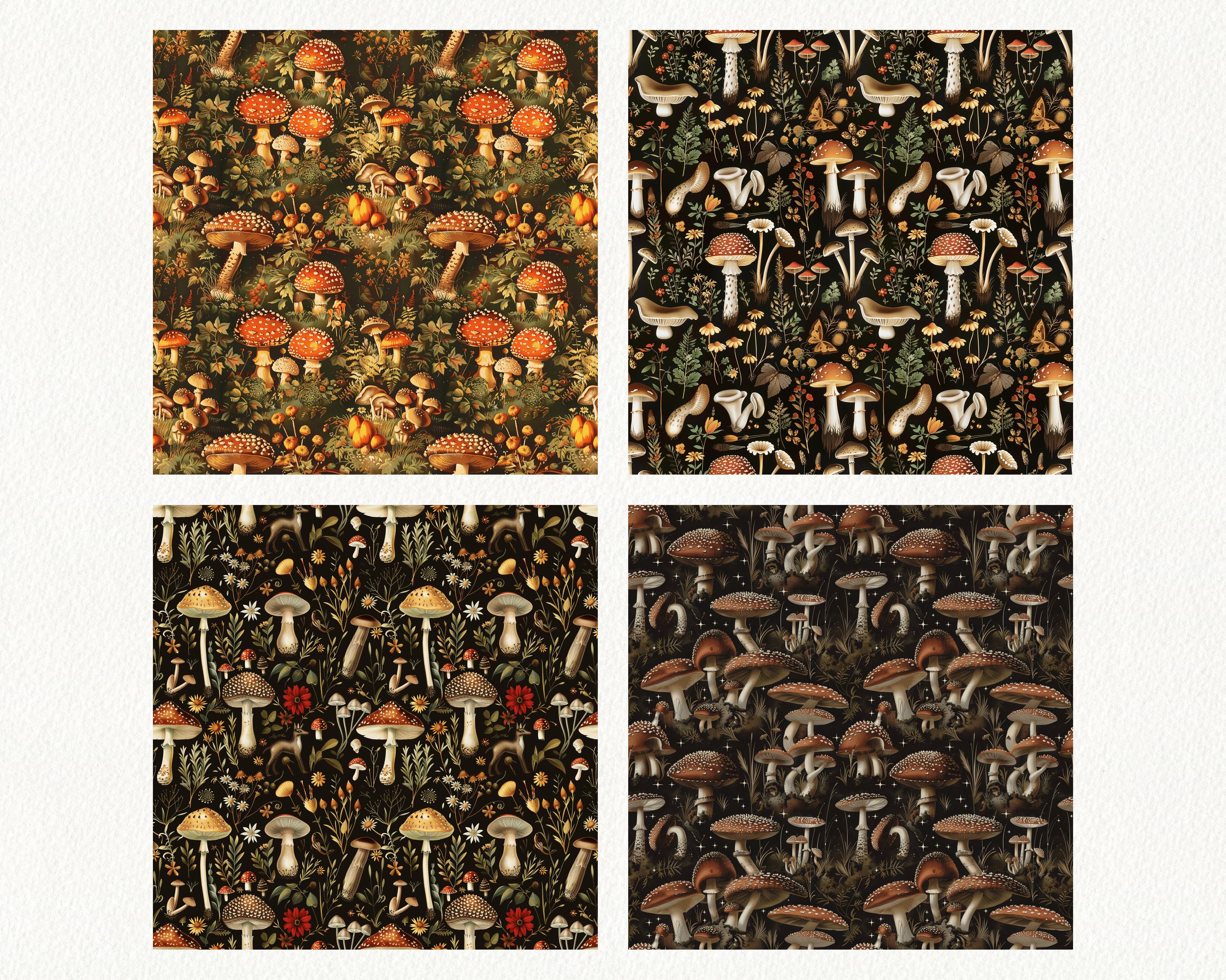 Botanical Mushrooms Pattern Seamless Digital Papers - Printable ...