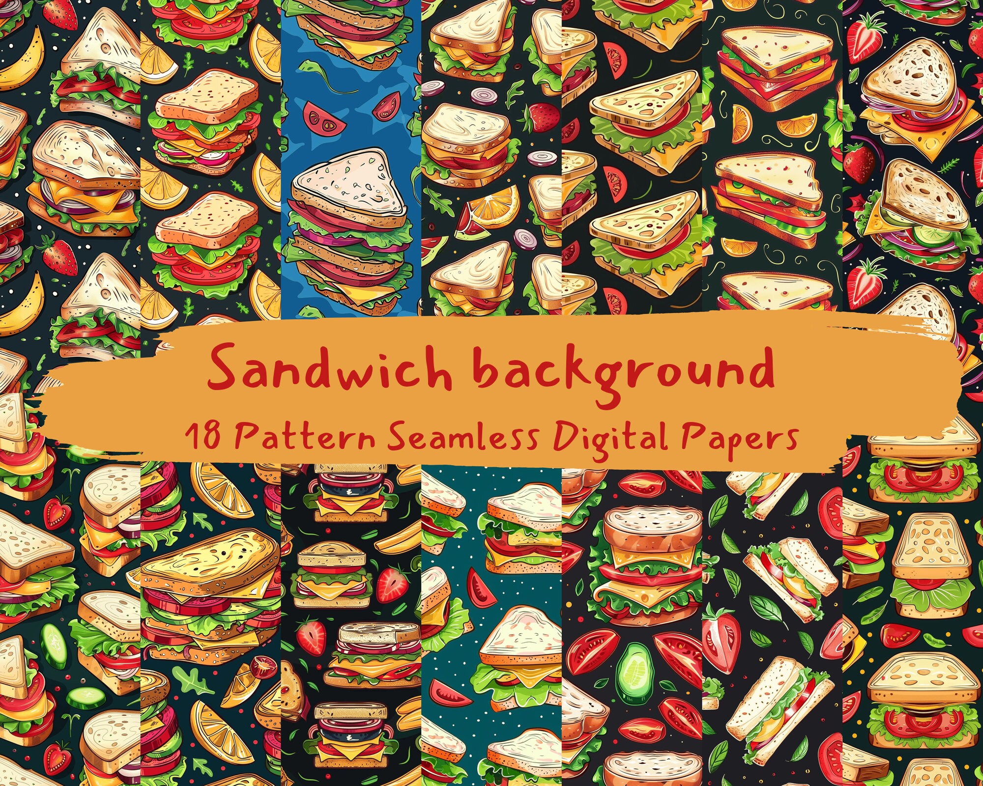 Sandwich Background Pattern Seamless Digital Papers Printable Scrapbook ...
