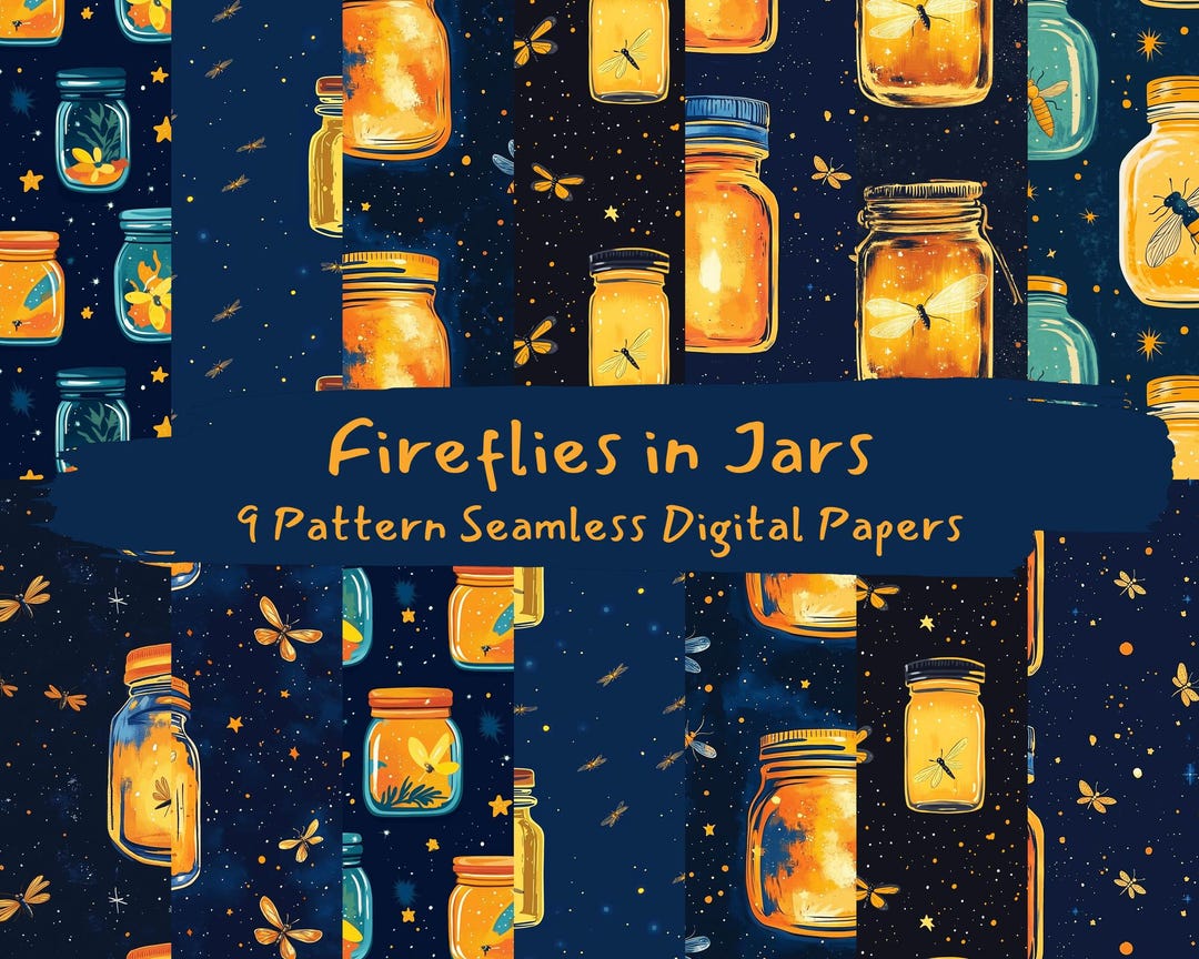 Fireflies in Jars Pattern Seamless Digital Papers - Printable Scrapbook ...