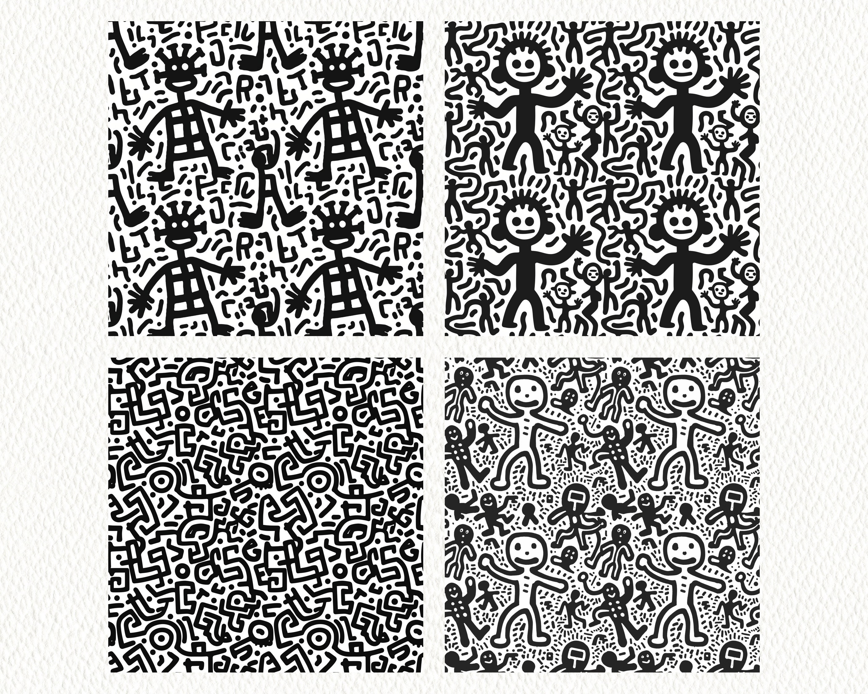 Mono Black and White Graphitti Pattern Seamless Digital Papers ...