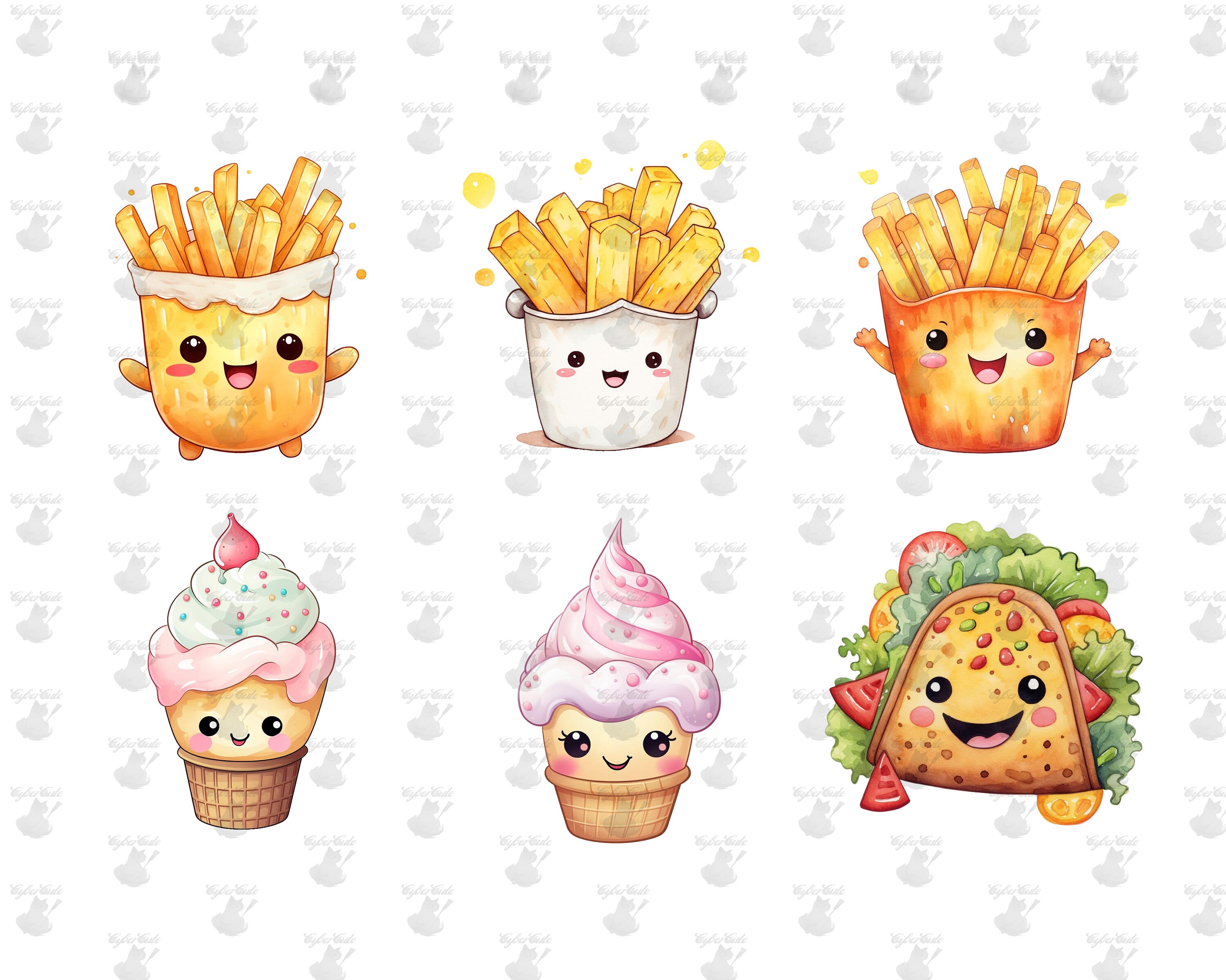 Cute Fast Food Digital Clipart Bundle in PNG Format Transparent Instant ...