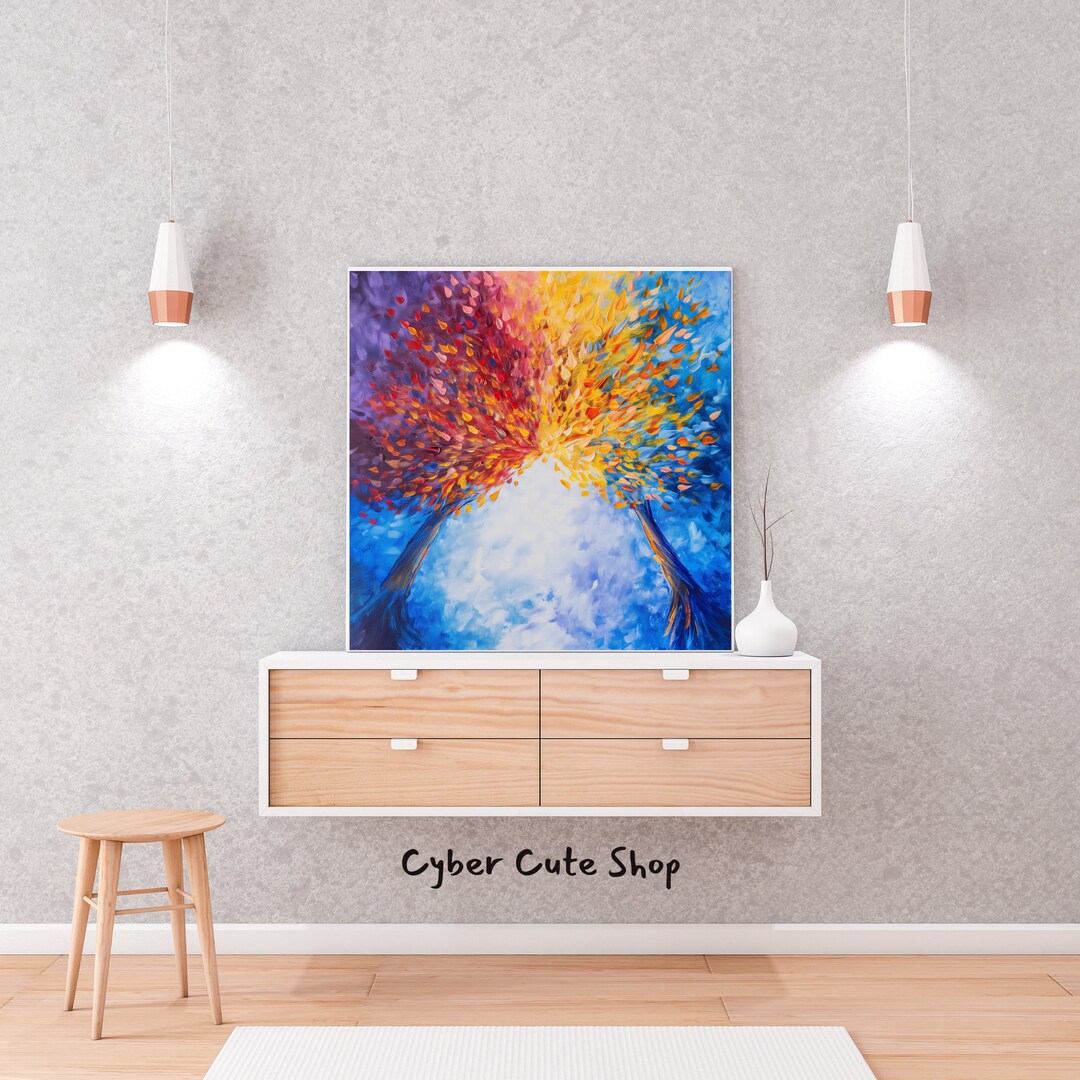 Autumn Blaze in Blue - Digital Art Print, Instant Download, Vibrant ...