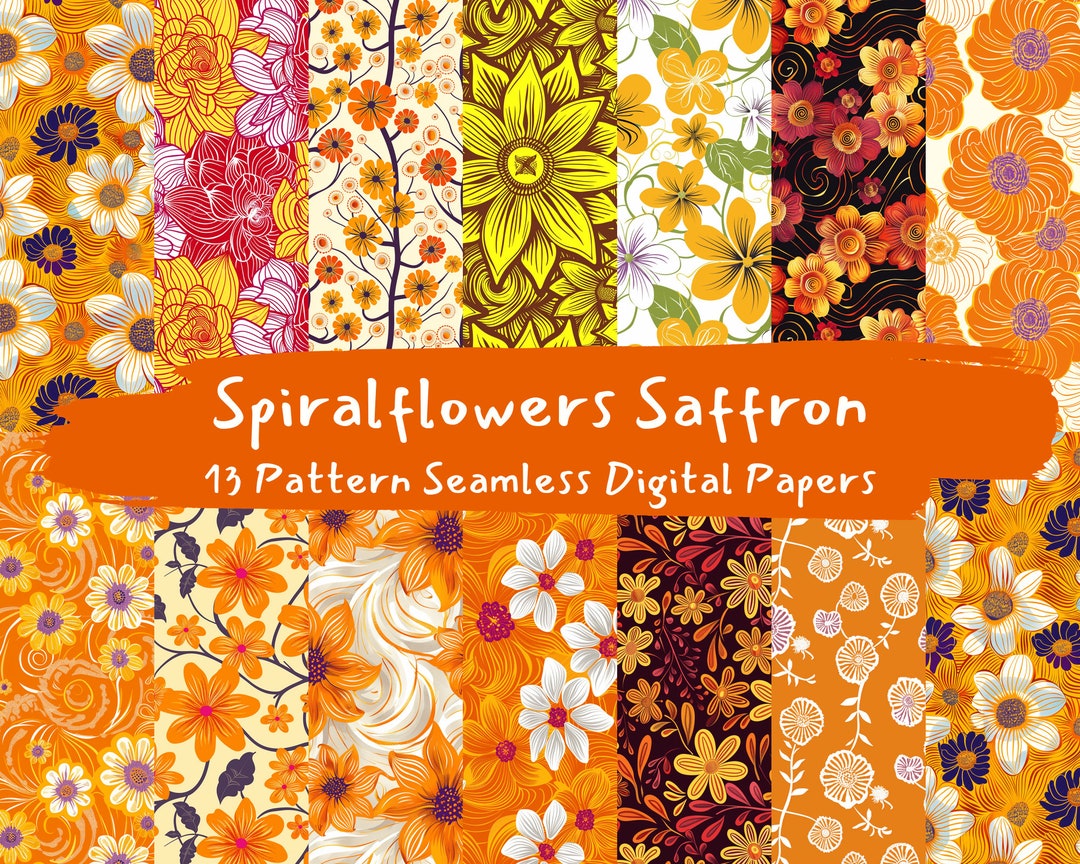 Spiralflowers Saffron Pattern Seamless Digital Papers - Printable ...