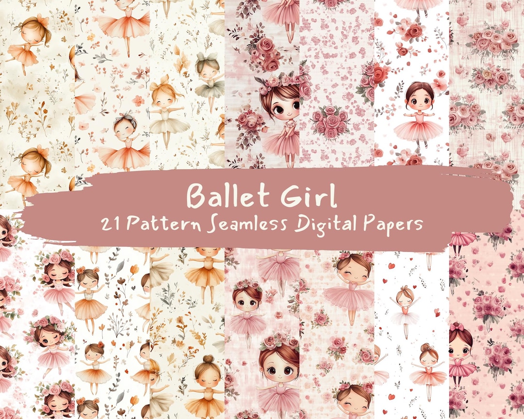 Ballet Girl Pattern Seamless Digital Papers - Printable Scrapbook Paper ...
