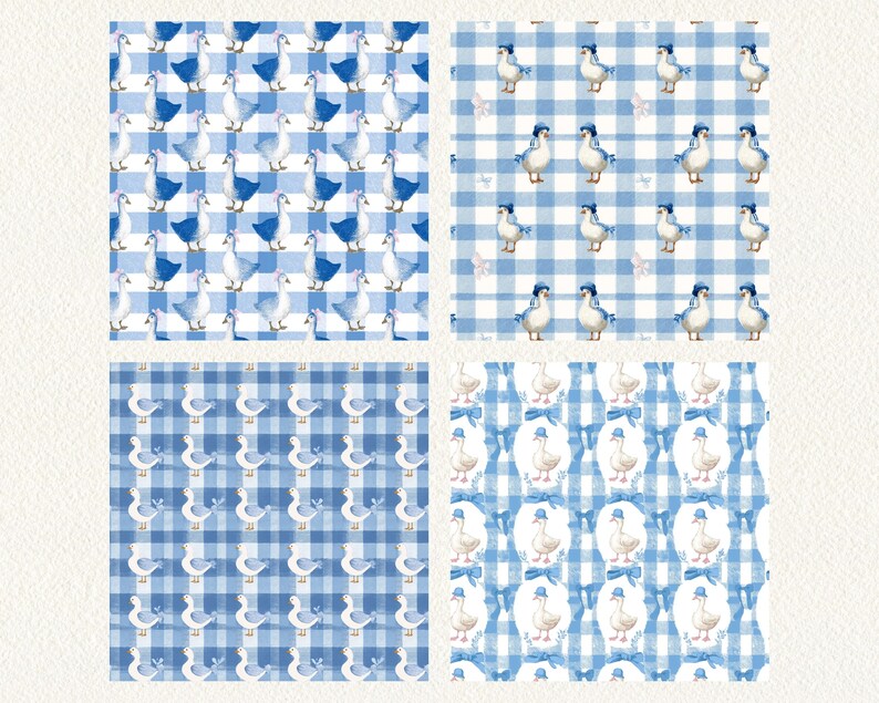 Blue Gingham Goose Pattern Seamless Digital Papers - Printable ...