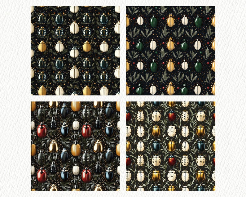 Christmas Beetles Pattern Seamless Digital Papers - Printable Scrapbook ...