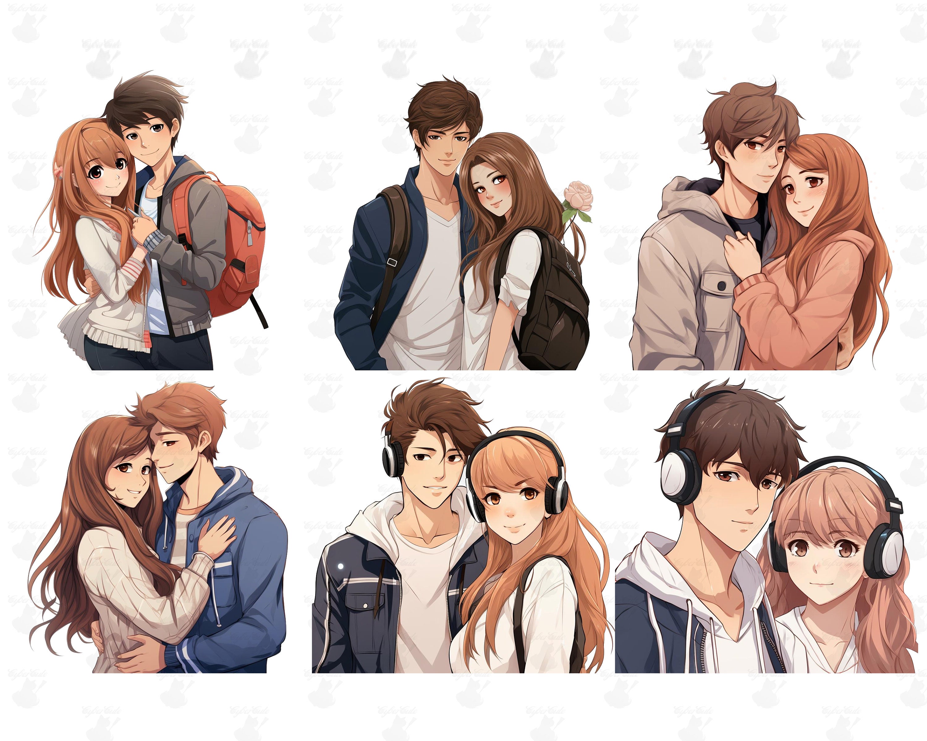 Teen Couple Anime Digital Printable Clipart Bundle in PNG Format ...
