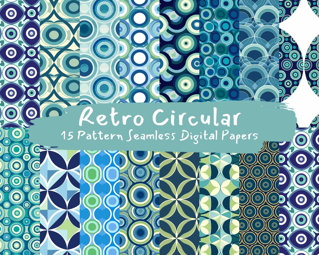 Retro Circular Pattern Seamless Digital Papers - Printable Scrapbook ...
