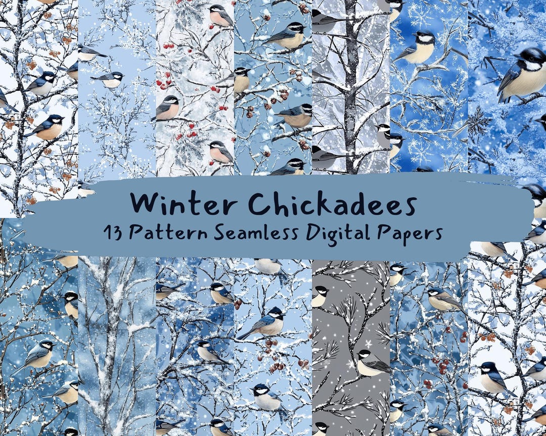 Winter Chickadees Pattern Seamless Digital Papers - Printable Scrapbook Paper Png Instant ...