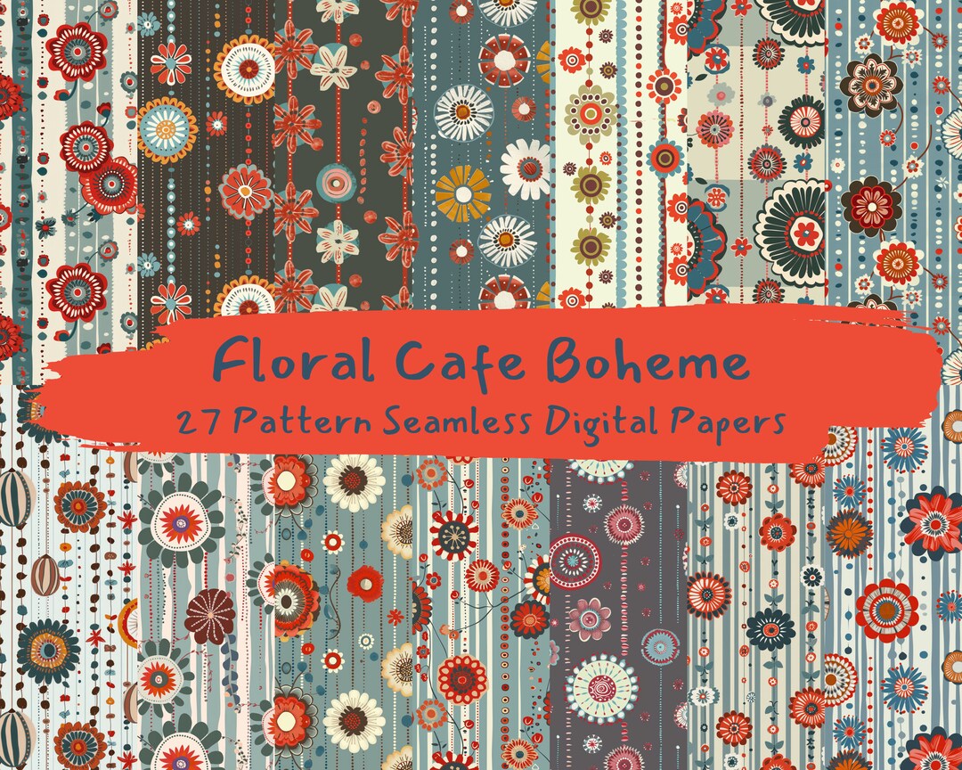 Floral Cafe Boheme Pattern Seamless Digital Papers - Printable ...