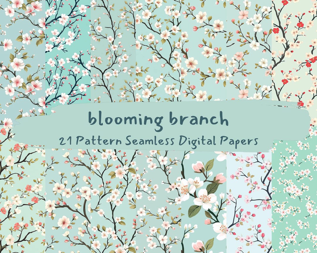 Blooming Branch Pattern Seamless Digital Papers - Printable Scrapbook ...