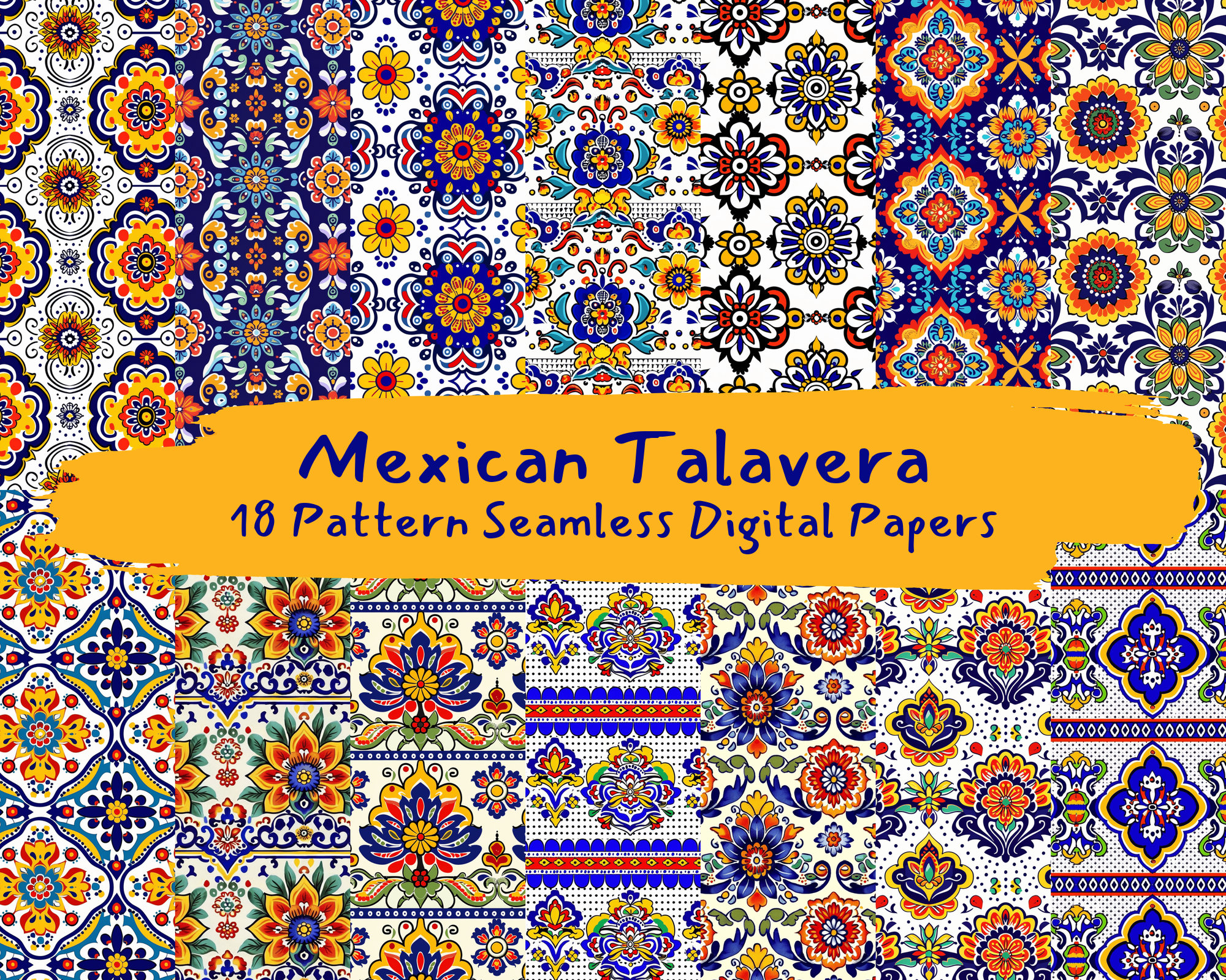 Mexican Talavera Pattern Seamless Digital Papers Printable Scrapbook ...