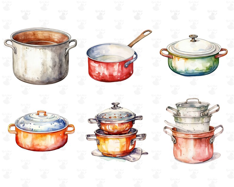 Watercolor Cookware Digital Printable Clipart Bundle in PNG Format ...
