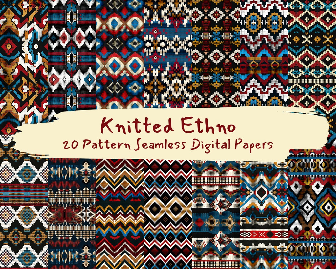 Knitted Ethno Pattern Seamless Digital Papers - Printable Scrapbook ...