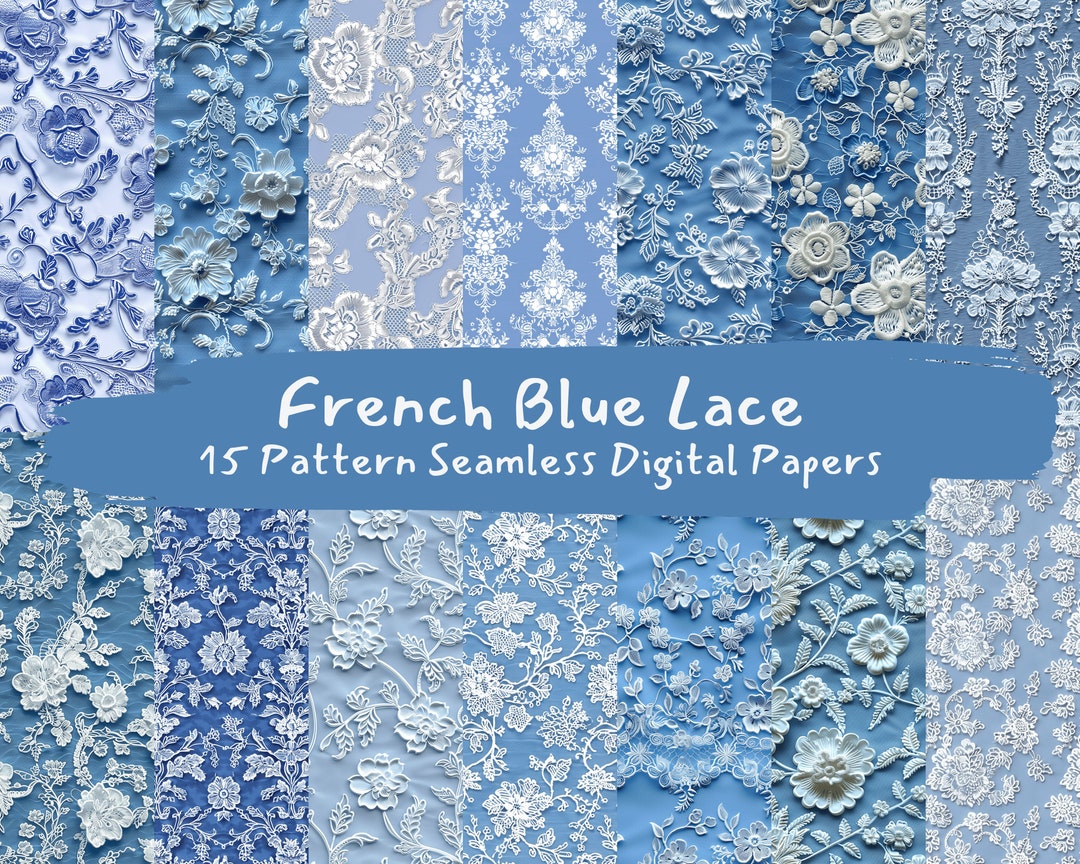 French Blue Lace Pattern Seamless Digital Papers - Printable Scrapbook ...
