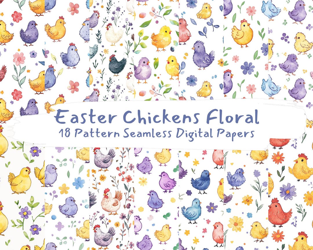 Easter Chickens Floral Pattern Seamless Digital Papers - Printable ...
