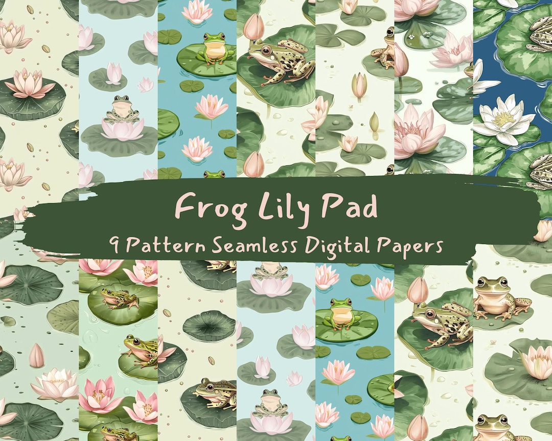 Frog Lily Pad Pattern Seamless Digital Papers - Printable Scrapbook ...