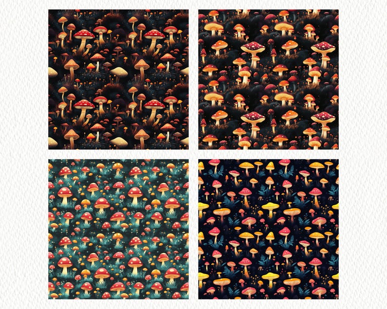 Mushrooms Pattern Seamless Digital Papers - Printable Scrapbook Paper ...