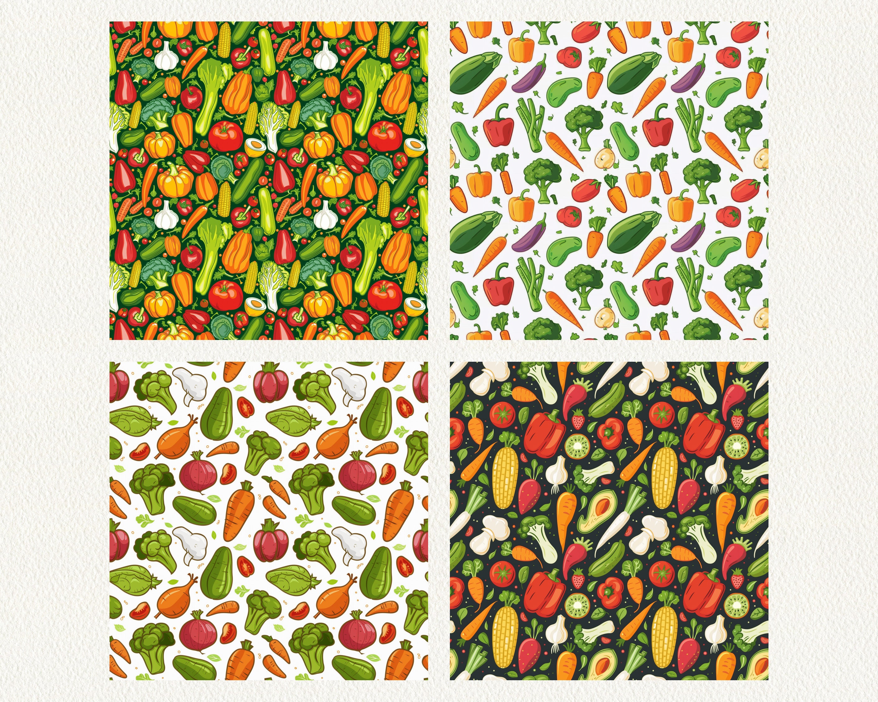 Food Vegetable 2 Pattern Seamless Digital Papers Printable Scrapbook ...