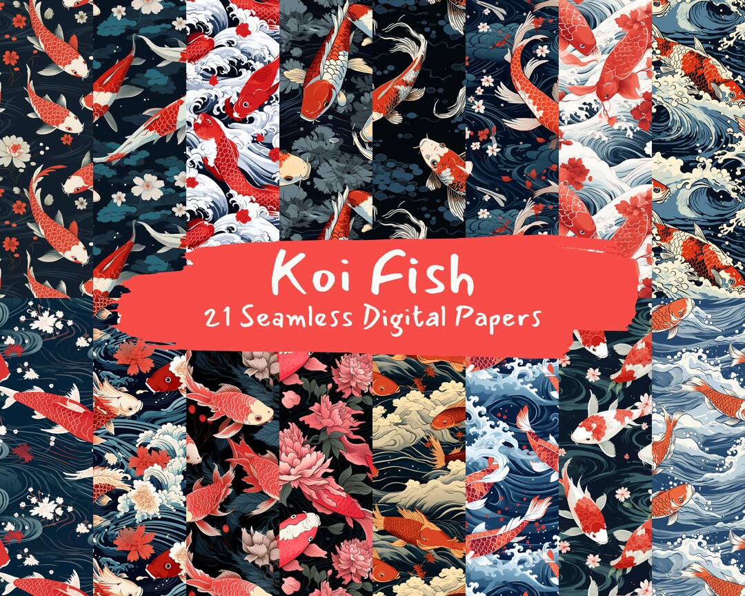 Koi Fish Pattern Seamless Digital Papers - Tile Patterns Printable ...