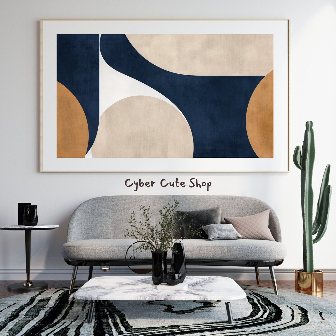 Modern Navy Beige Geometric Wall Art | Mid-century Modern Printable ...