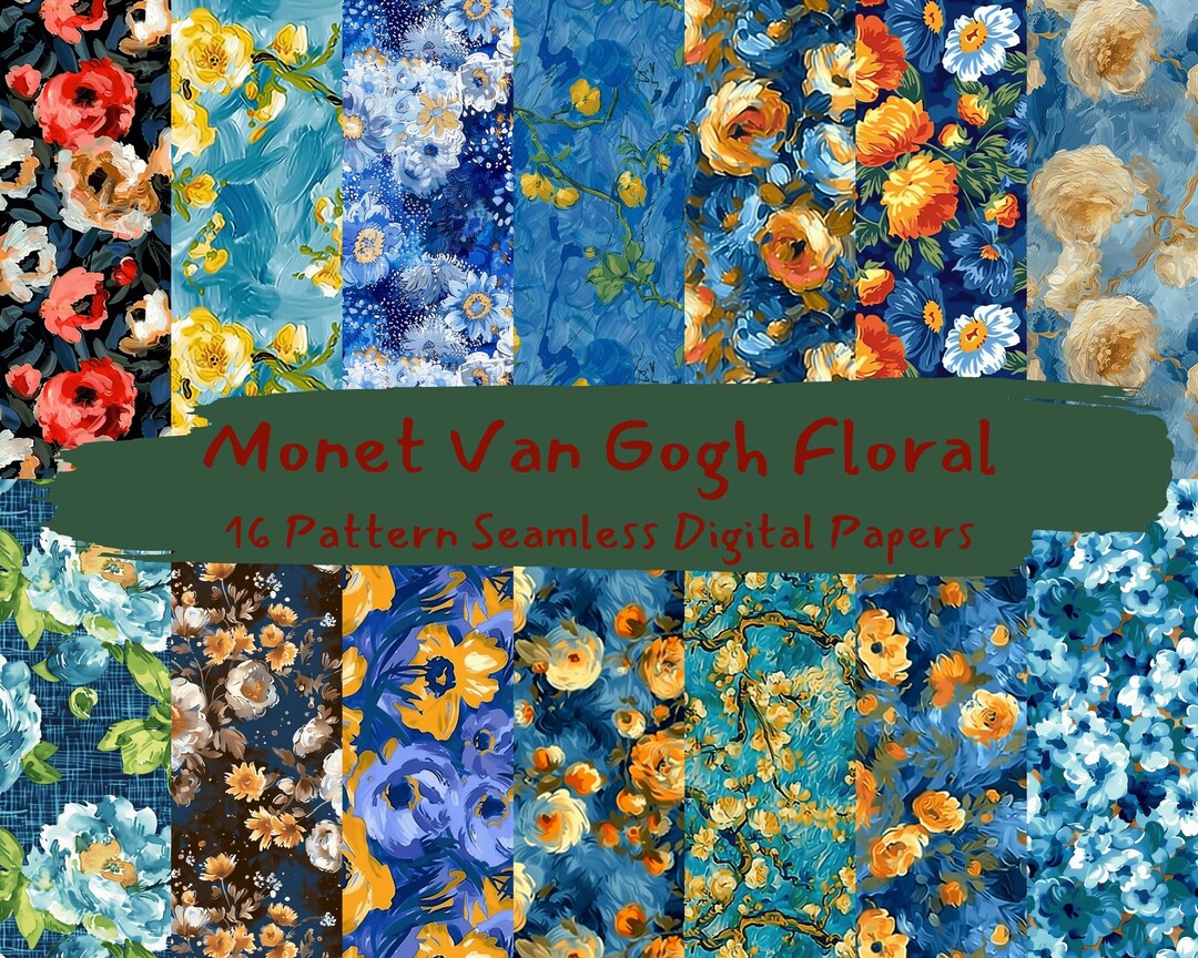 Monet Van Gogh Floral Pattern Seamless Digital Papers - Printable ...