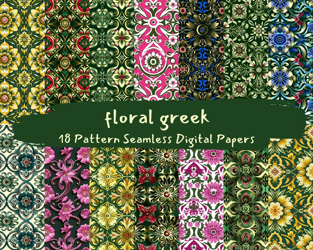 Floral Greek Pattern Seamless Digital Papers - Printable Scrapbook ...