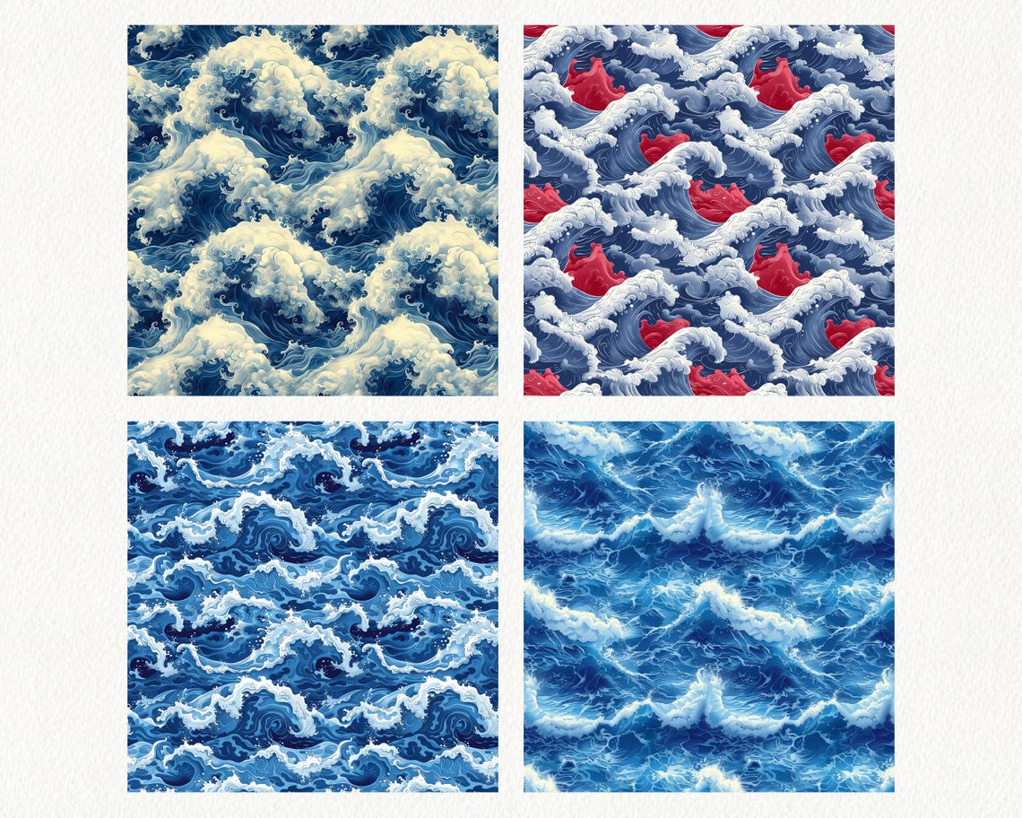 Summer Waves Pattern Seamless Digital Papers - Printable Scrapbook ...