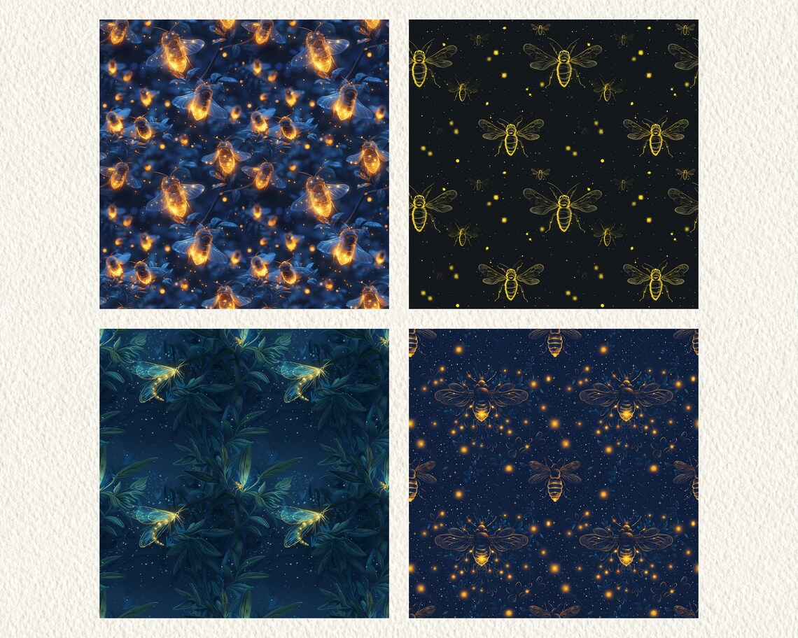 Glowing Fireflies Pattern Seamless Digital Papers - Printable Scrapbook ...
