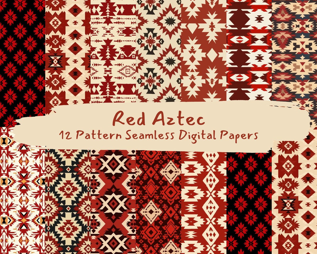 Red Aztec Pattern Seamless Digital Papers - Printable Scrapbook Paper ...