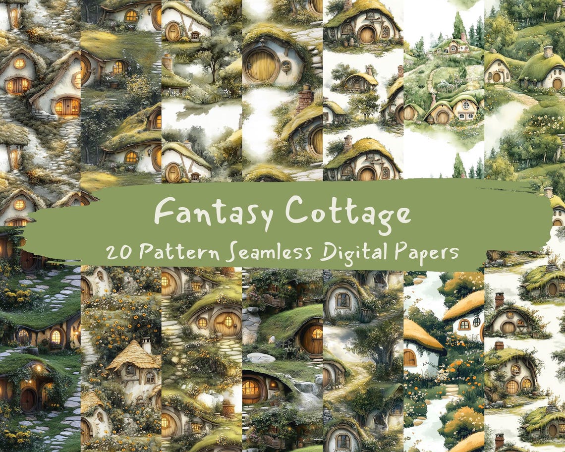 Fantasy Cottage Pattern Seamless Digital Papers - Printable Scrapbook ...